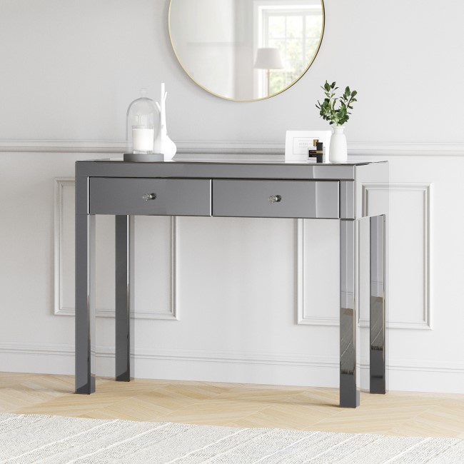 Grey Mirrored 2 Drawer Console Table with Crystal Effect Handles - Eva ...
