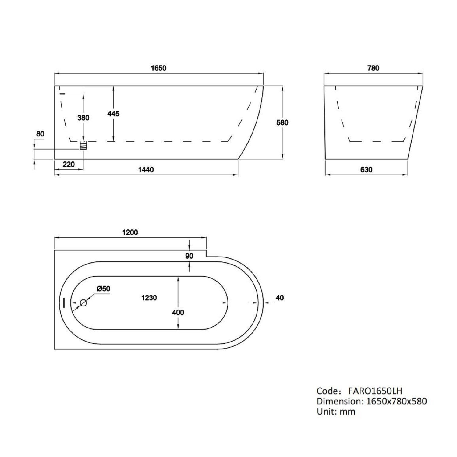 Freestanding Single Ended Left Hand Corner Shower Bath with Black Bath ...