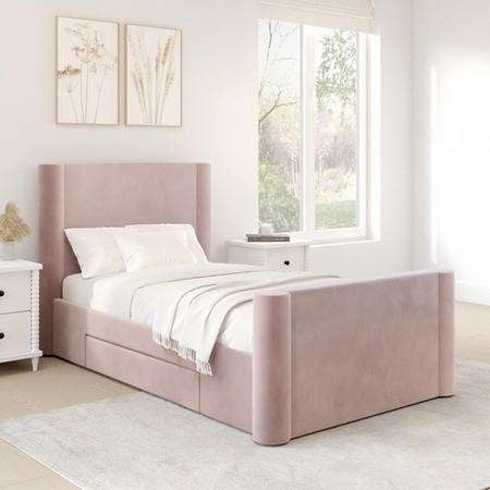 Pink Velvet Single Bed Frame with Storage Drawer - Isadora - Furniture123