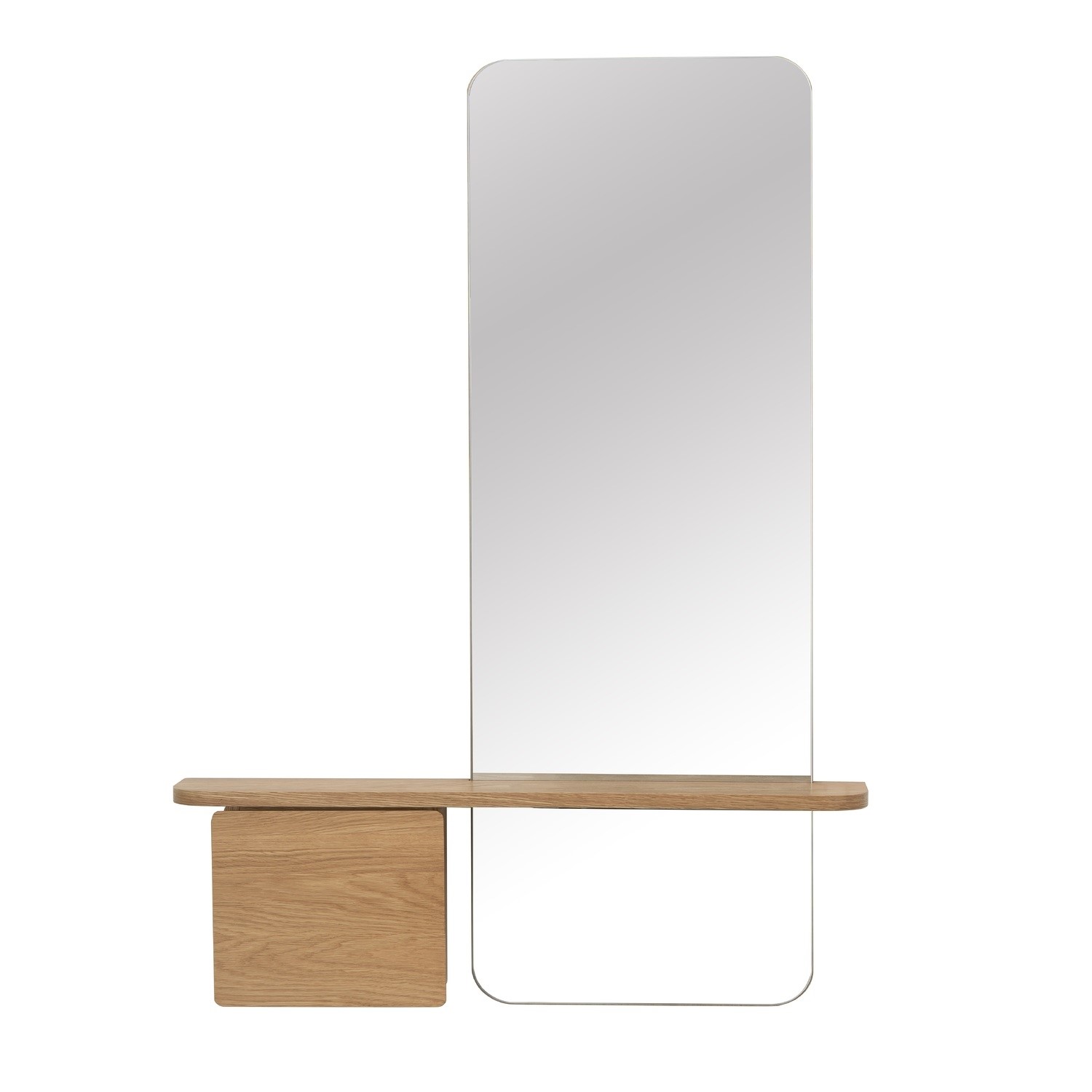 Slim & Narrow Oak Floating Console Table with Mirror & Storage - Izzi ...