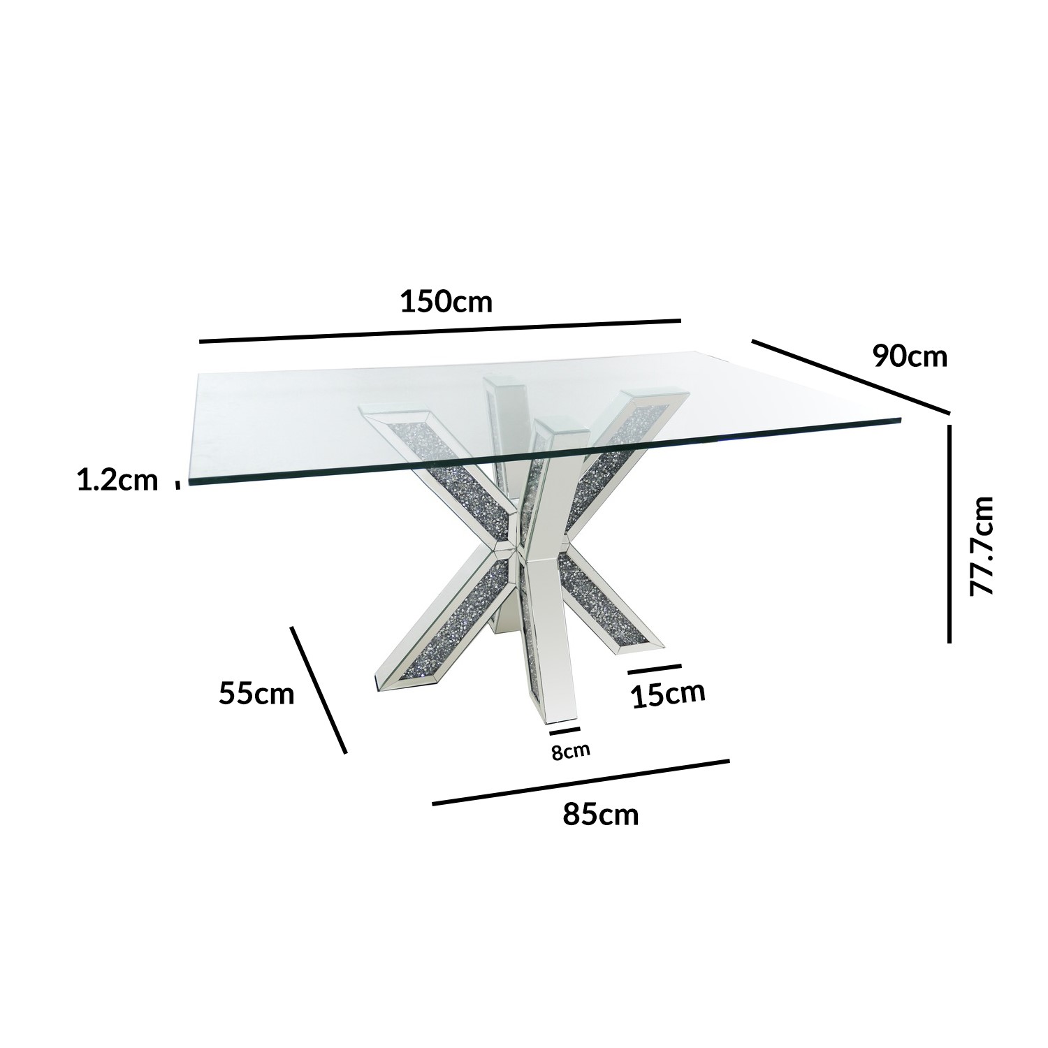 Glass Rectangle Dining Table with 2 Charcoal Velvet Dining Benches ...