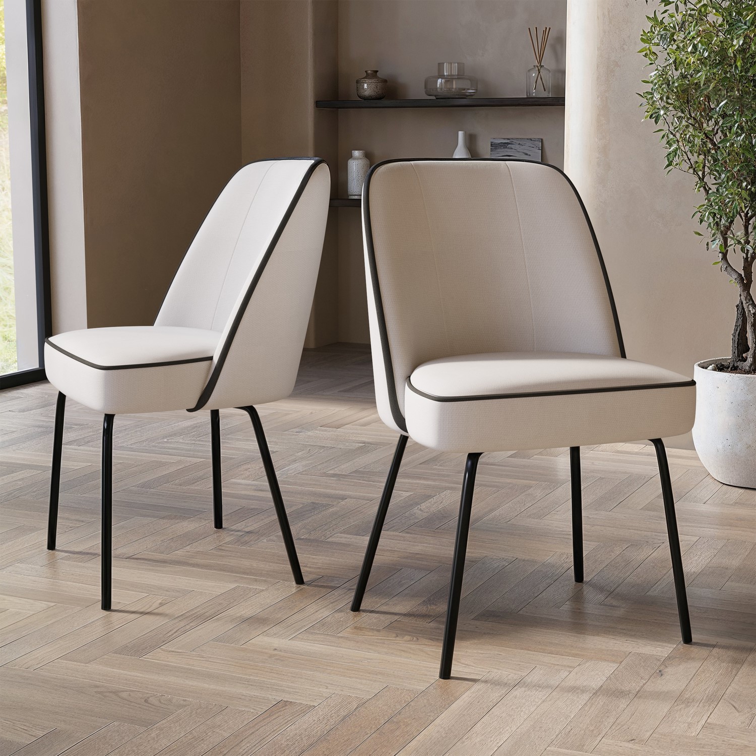 Set of 2 Cream Upholstered Dining Chairs Celia Furniture123
