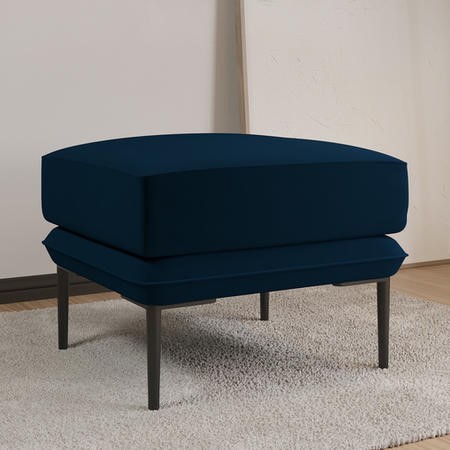 Small Navy Velvet Footstool - Lenny - Furniture123