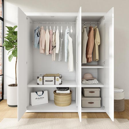 White Gloss 3 Door Mirrored Wardrobe with Soft Close Doors Lexi Furniture123