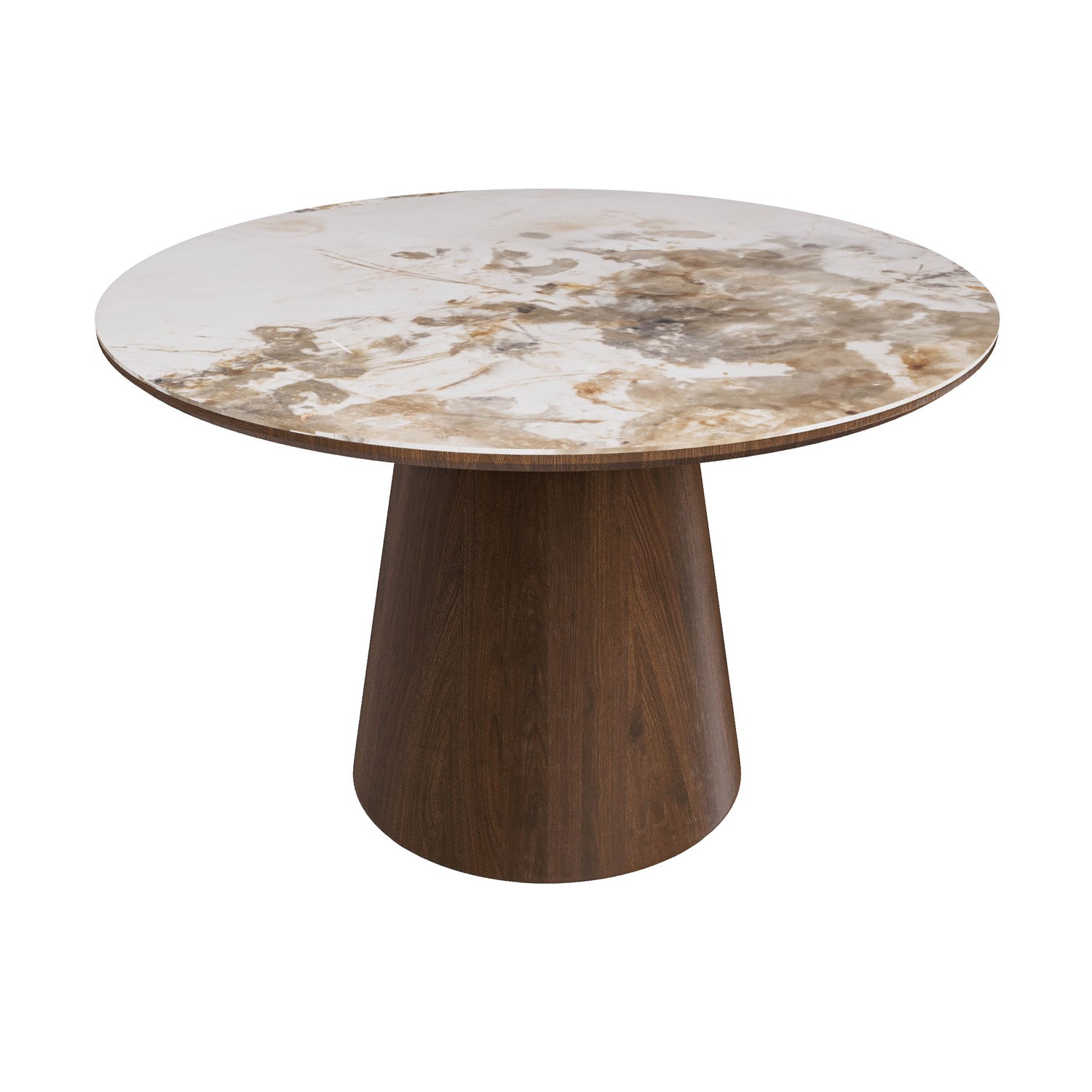 Neutral Ceramic Round Dining Table with Walnut Pedestal Base - Seats 4 ...