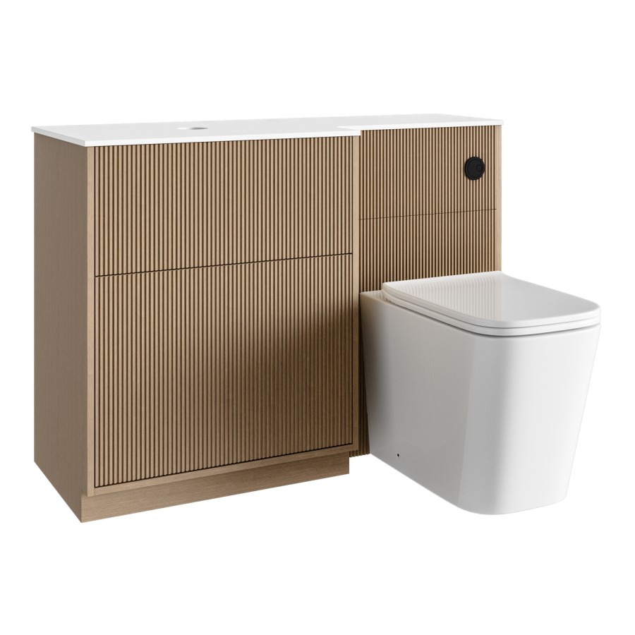 1150mm Wooden Fluted Left Hand Toilet and Sink Unit with Square Toilet ...