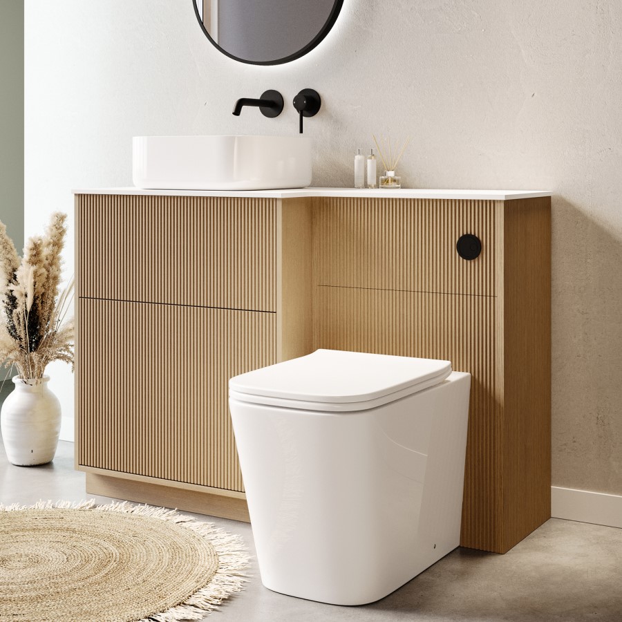 1150mm Wooden Fluted Left Hand Toilet and Sink Unit with Square Toilet ...