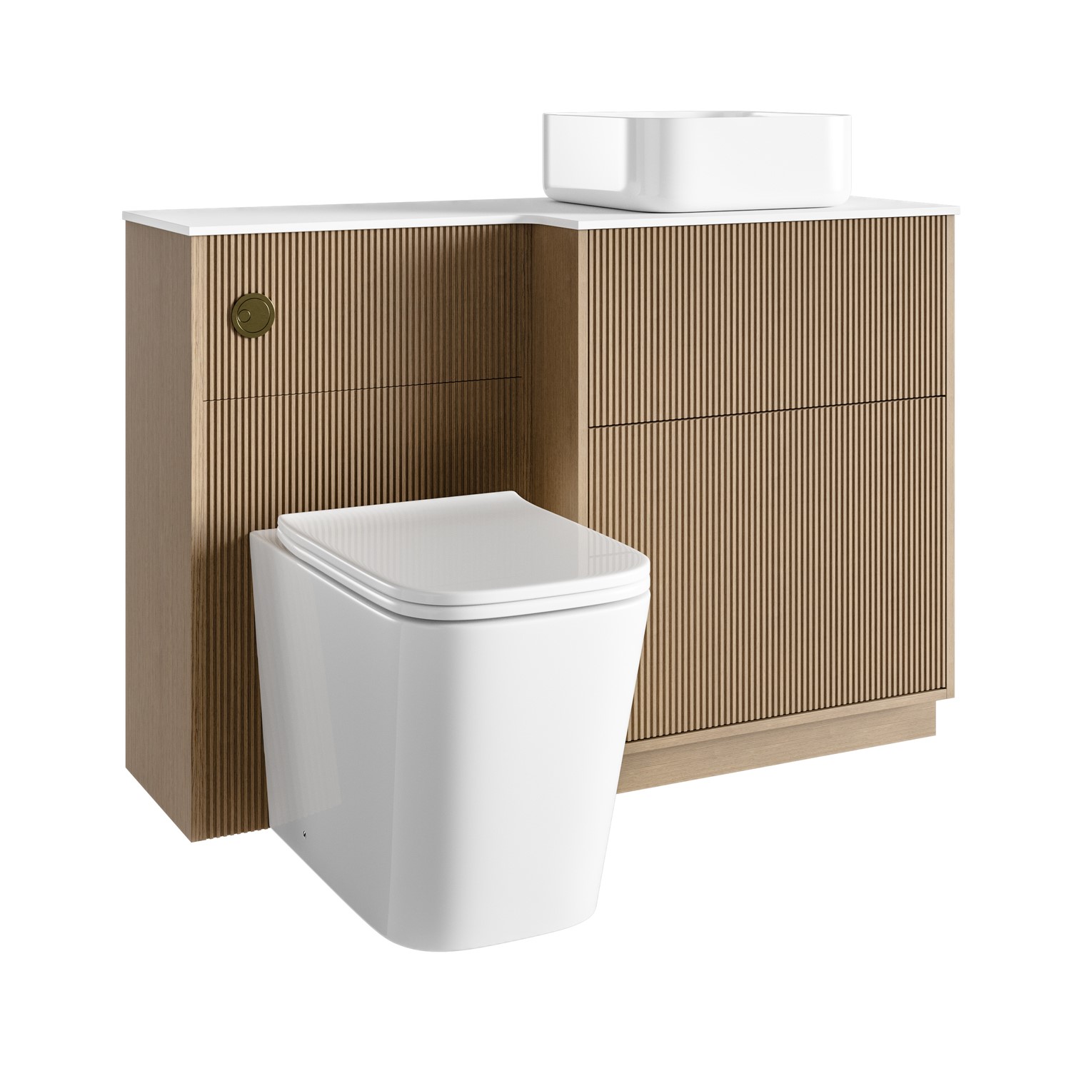 1150mm Wooden Fluted Right Hand Toilet and Sink Unit with Square Toilet ...