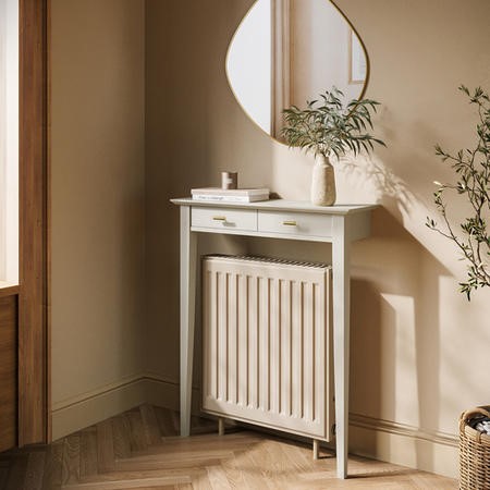 Extra Small & Narrow Taupe Radiator Cover with Brass Handles - 75cm ...