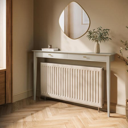 Large & Narrow Taupe Radiator Cover with Brass Handles - 150cm - Noa ...