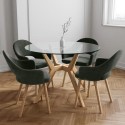 Round Glass Dining Table Set with 4 Burnt Orange Upholstered Chairs ...