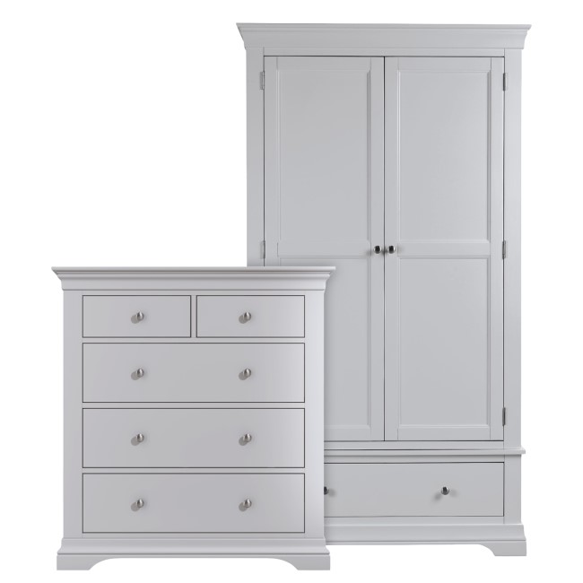Grey Wardrobe and Chest of Drawers Set - Olivia - Furniture123