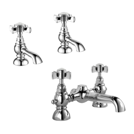 Chrome Traditional Basin Pillar Taps with Bath Filler Tap Pack - Ripley ...