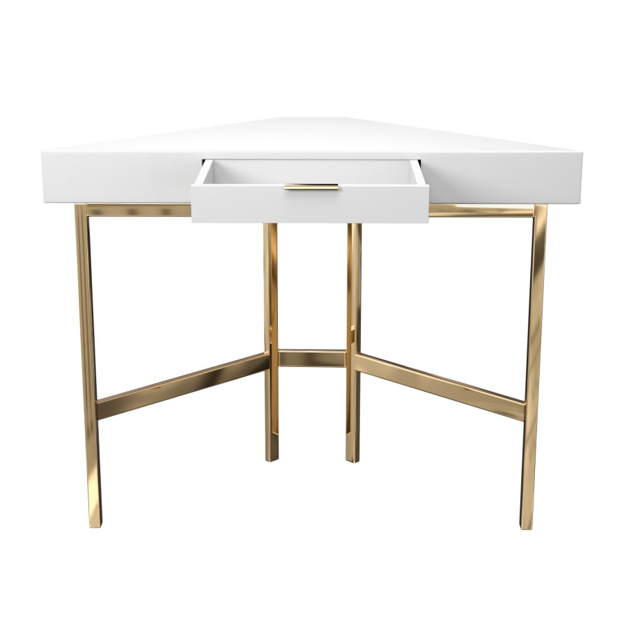 White High Gloss Dressing Table with Gold Legs - Roxy - Furniture123