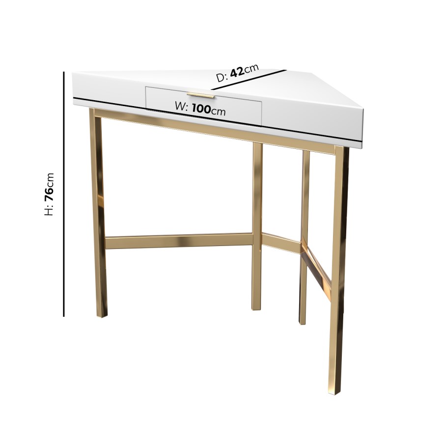White High Gloss Dressing Table with Gold Legs - Roxy - Furniture123