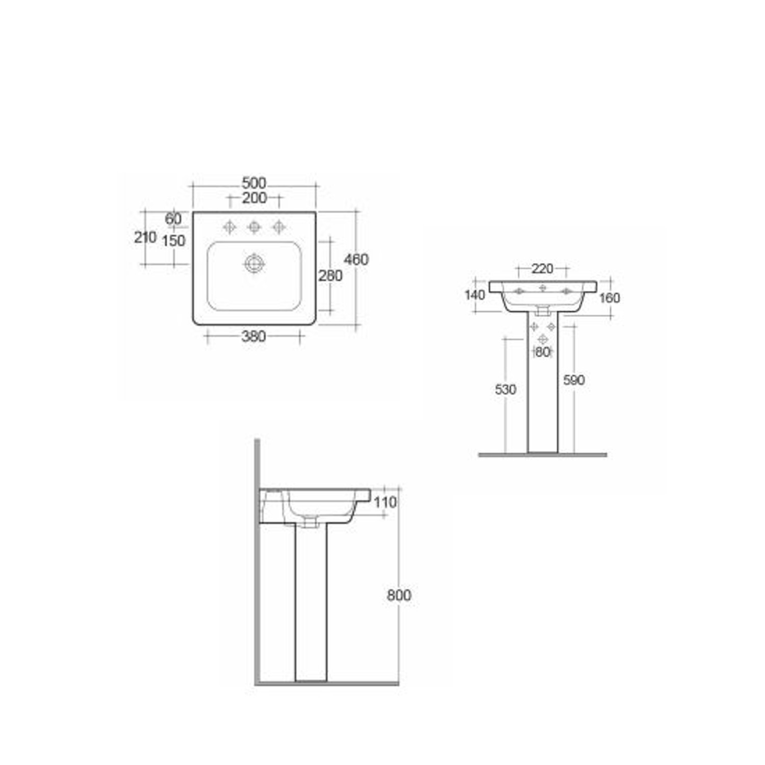 Full Pedestal Basin 500mm - RAK Resort - Furniture123