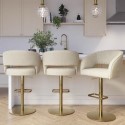 Set Of 3 Curved Beige Fabric Adjustable Swivel Bar Stools with Black ...