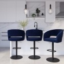 Set of 2 Curved Navy Upholstered Adjustable Swivel Bar Stools with Gold ...