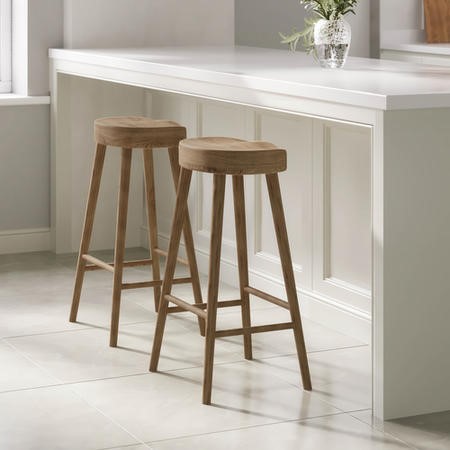 Set of 2 Solid Weathered Oak Kitchen Counter Stools - 70cm - Rayne ...