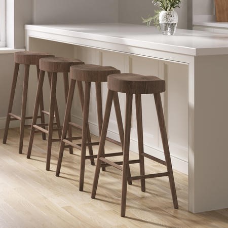 Set of 4 Walnut Solid Oak Kitchen Counter Stools - 70cm - Rayne ...