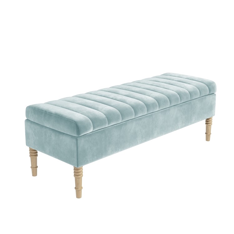 Safina Striped Top Storage Bench in Duck Egg Blue Velvet - Furniture123