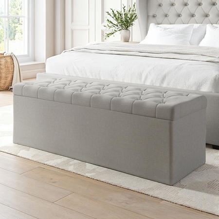 Ottoman Storage Blanket Box in Grey Fabric Safina Furniture123