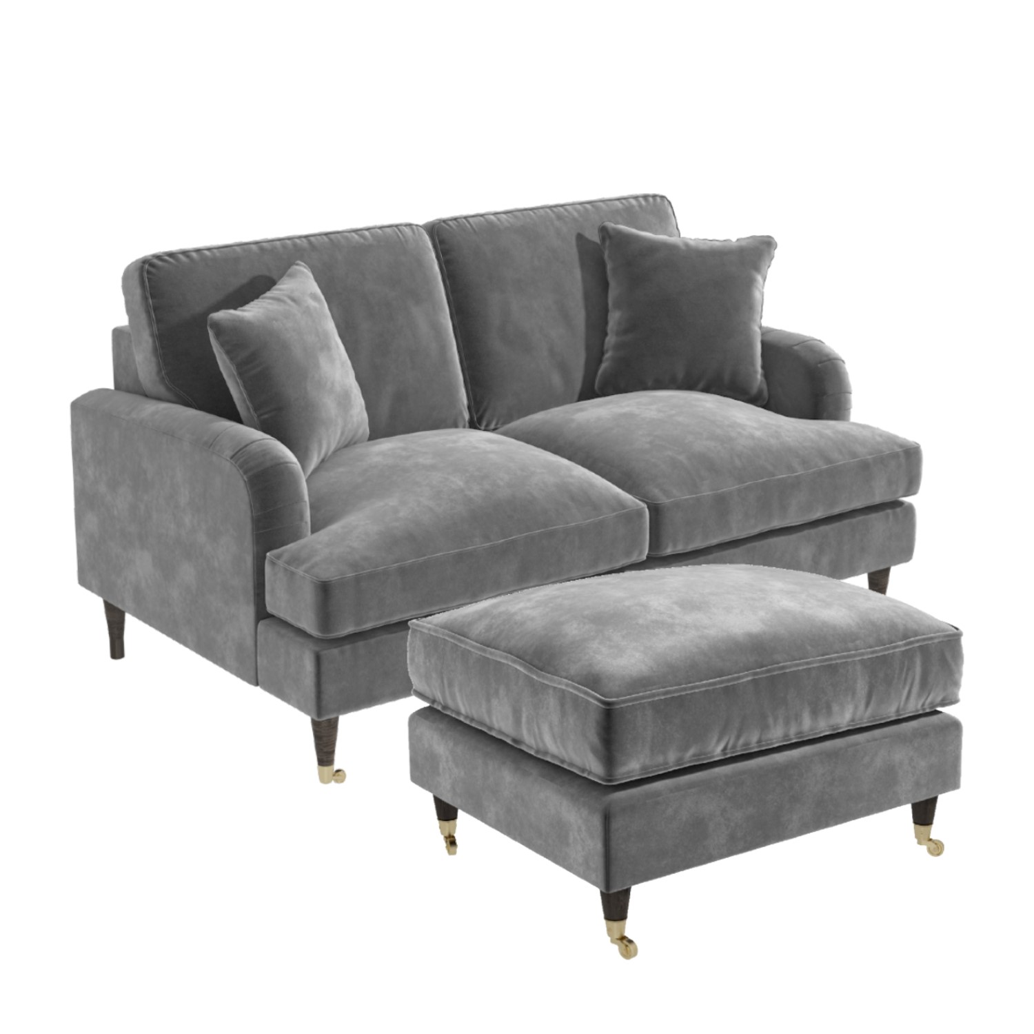 Silver Grey Velvet 2 Seater Sofa and Footstool Set- Payton - Furniture123