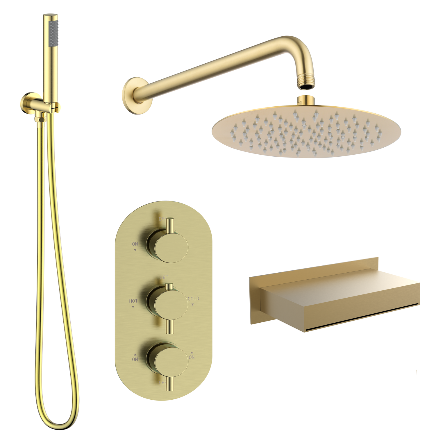 Brushed Brass 3 Outlet Wall Mounted Thermostatic Mixer Shower Set With ...