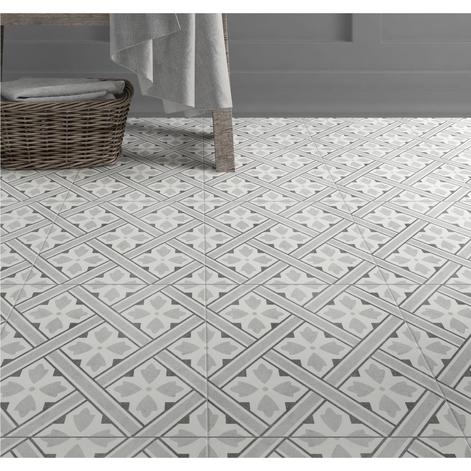 Grey Patterned Floor Tile 33 x 33cm - Belgravia - Furniture123