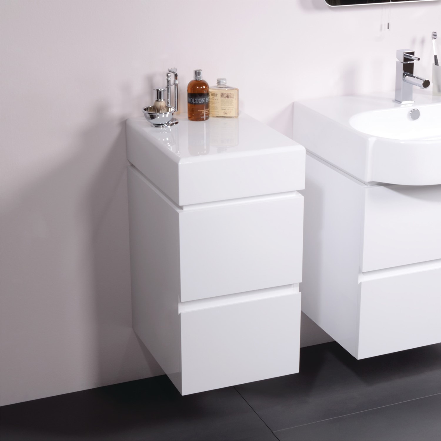 Madrid 350mm Wall Hung Storage Unit - White 2 Drawer Cabinet - Furniture123