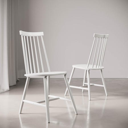 Set of 2 White Wooden Spindle Back Dining Chairs - Cami - Furniture123