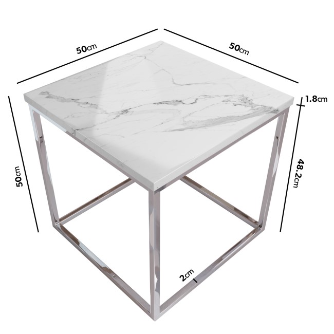 Square White Marble Effect Top Side Table with Chrome Legs - Demi ...