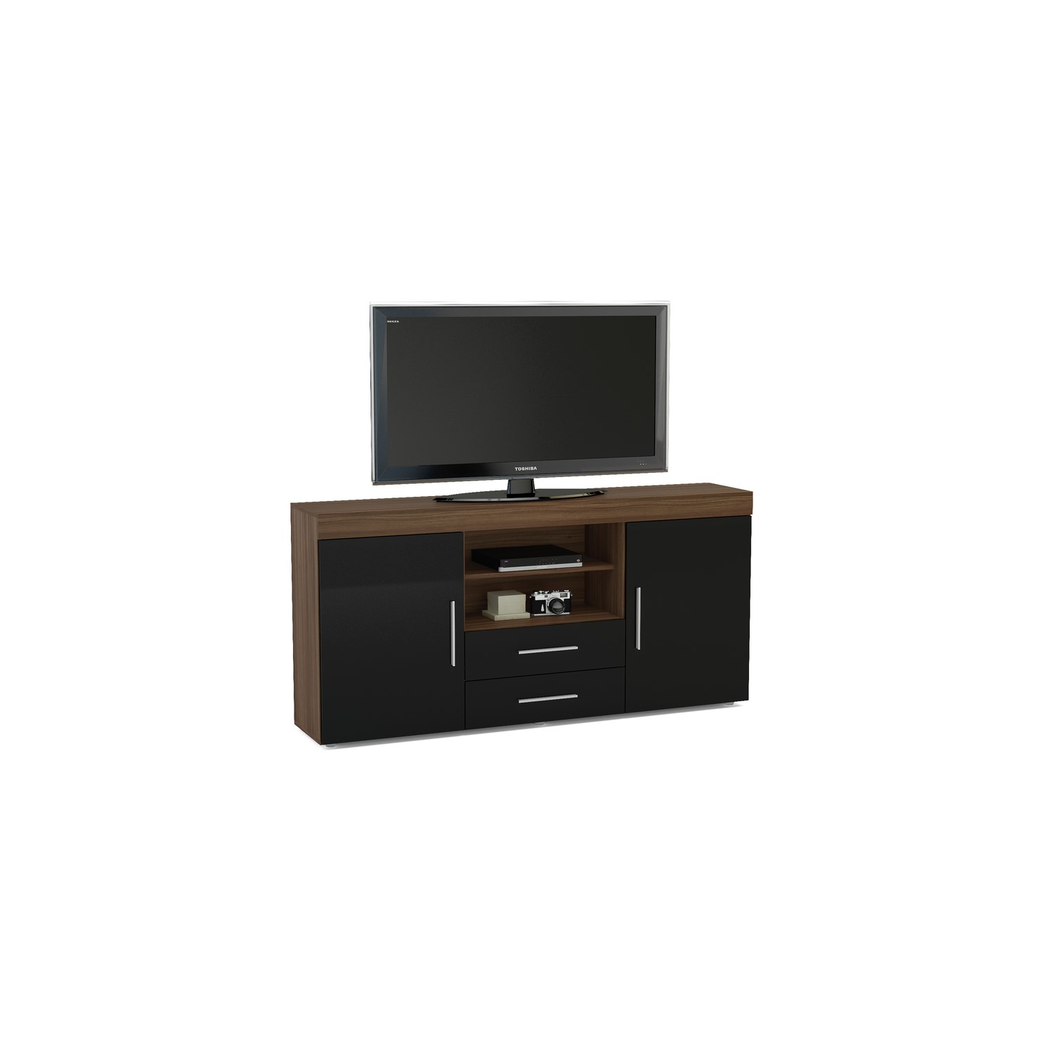 Birlea Edgeware TV Entertainment Unit in Walnut and Black - Furniture123