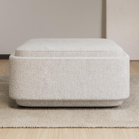 Large Cream Boucle Footstool with Storage - Elvi - Furniture123