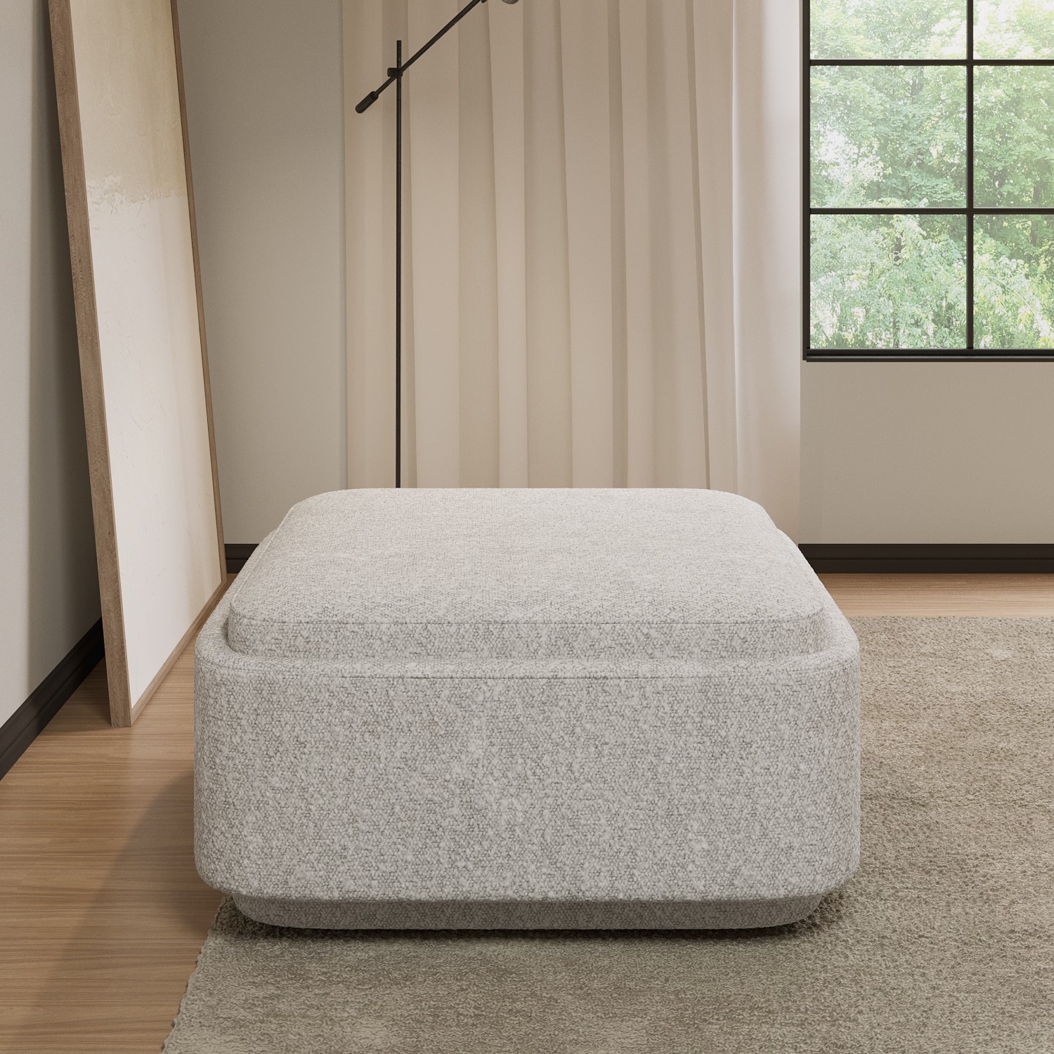 Large Cream Boucle Footstool with Storage - Elvi - Furniture123