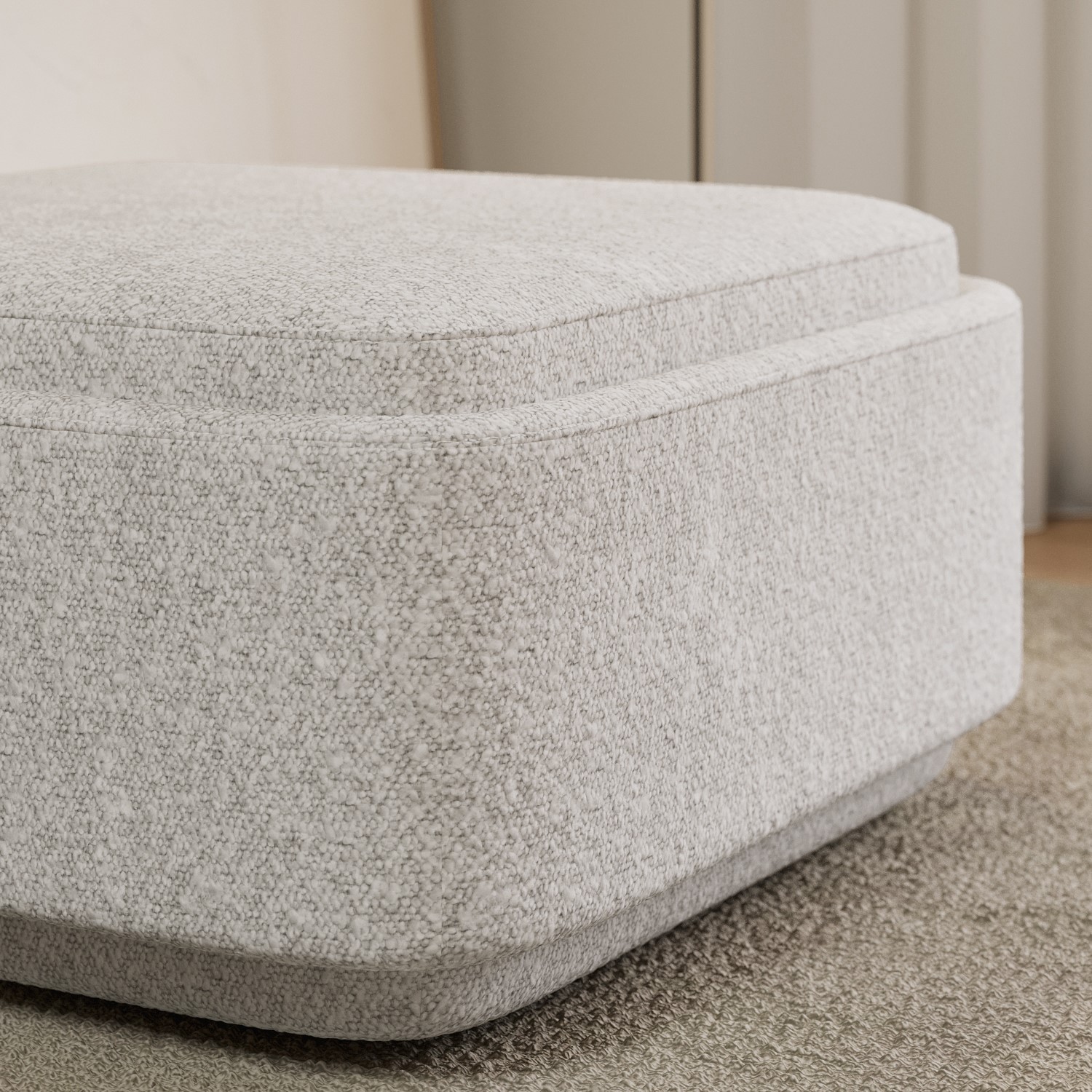 Large Cream Boucle Footstool with Storage - Elvi - Furniture123