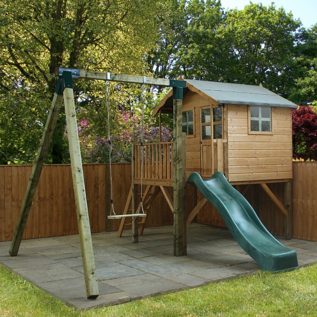 Mercia Wooden Tower Playhouse with Slide & Swing Set - Poppy - Furniture123