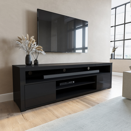 Wide Black Gloss TV Stand with Storage - TV's up to 77" - Neo ...
