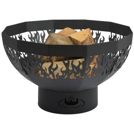 Black Steel Fire Pit Bowl with Laser Cut Flames | Furniture123