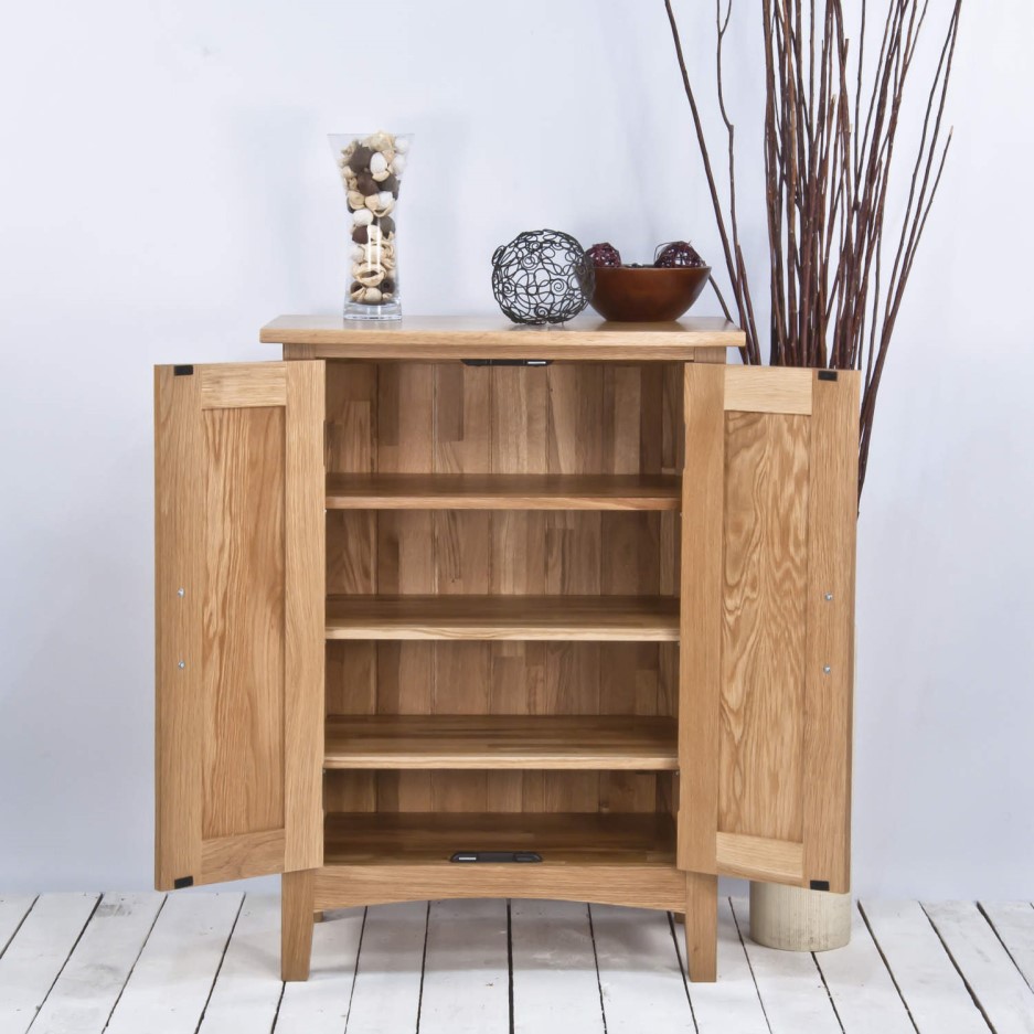 Wiltshire Solid Oak Shoe Cabinet With 3 Adjustable Shelves | Furniture123
