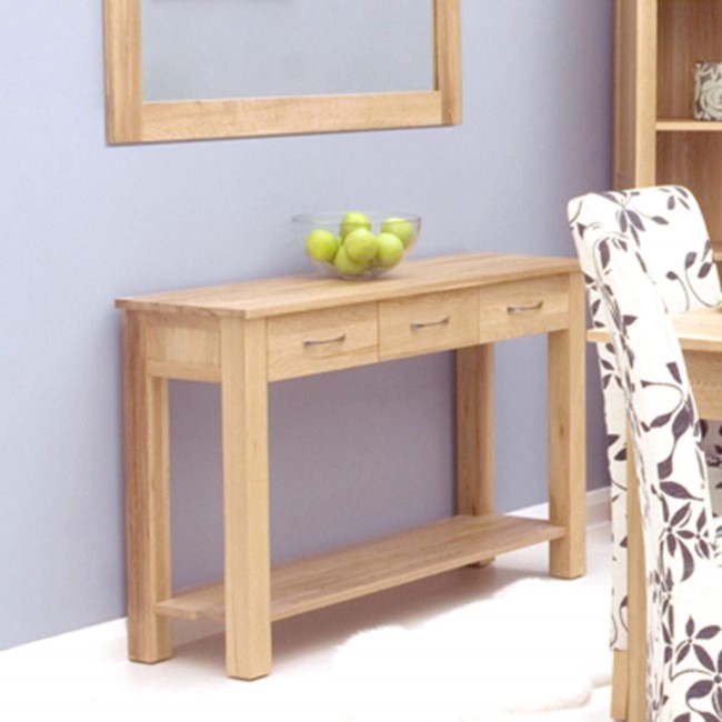 Baumhaus Mobel Solid Oak 3 Drawer Console Table - Furniture123