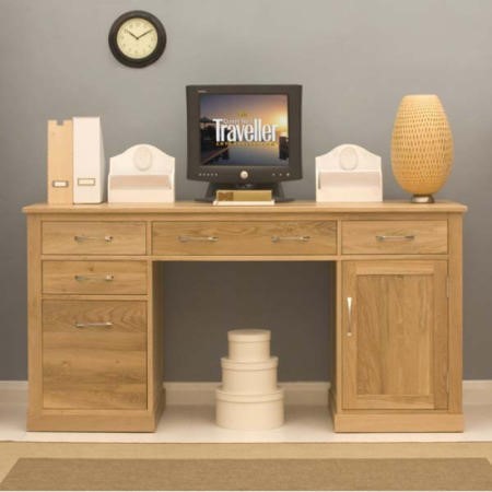 Baumhaus Mobel Solid Oak Twin Pedestal Desk - Furniture123