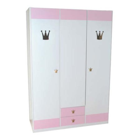 Princess White and Pink 3 Door Wardrobe - - Furniture123