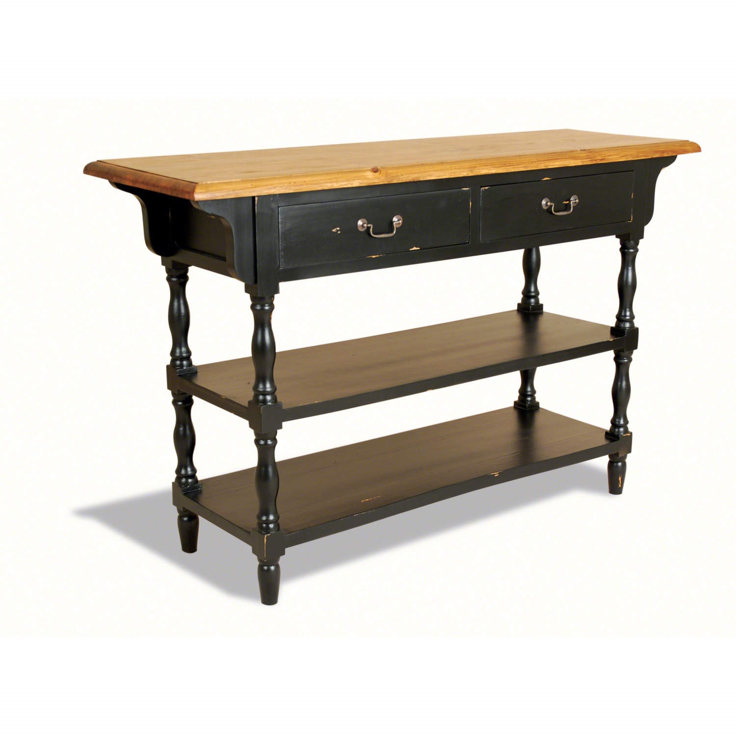 French Painted 2 Drawer 2 Shelf Console Table - antique black ...