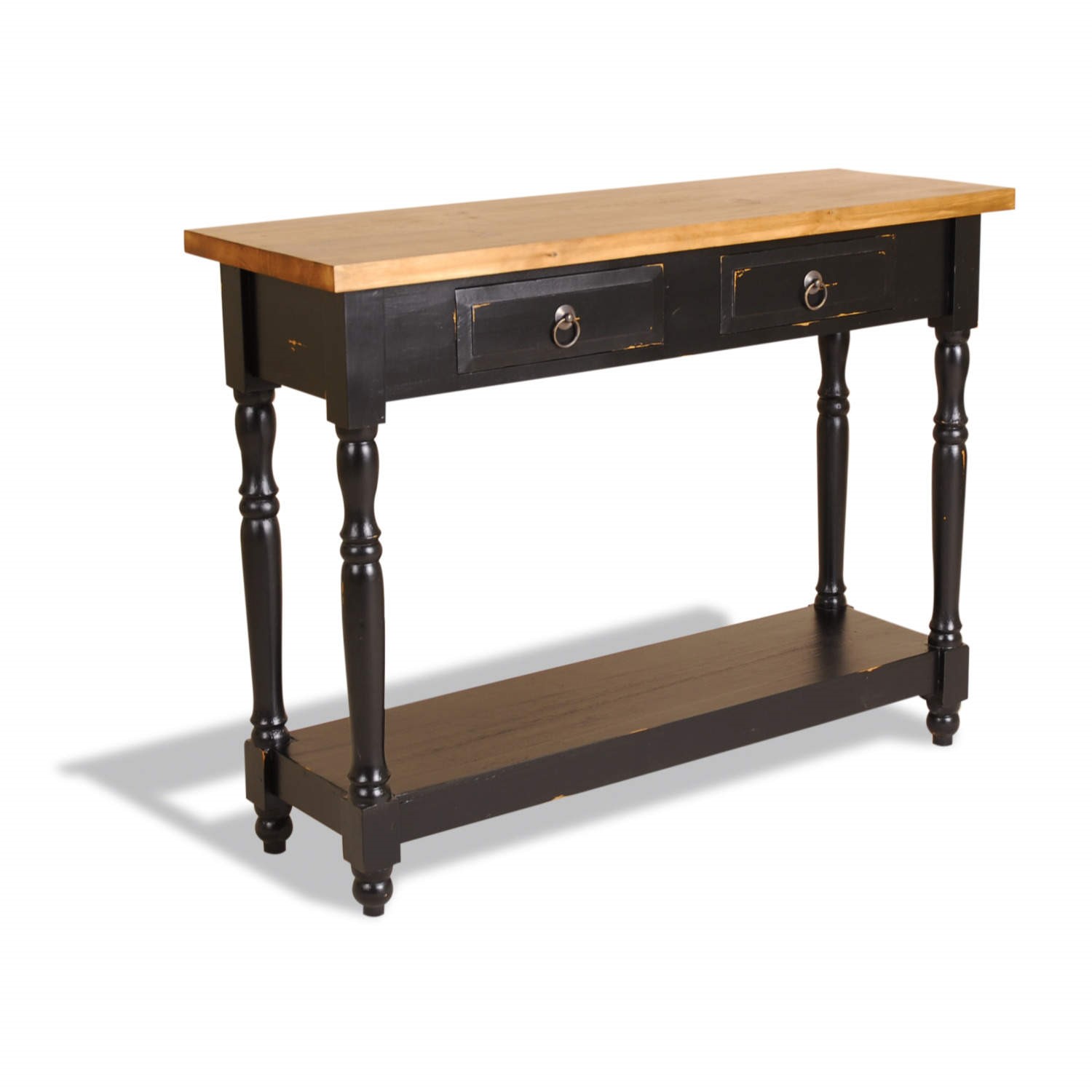 French Painted 2 Drawer 1 Shelf Console Table - antique black ...