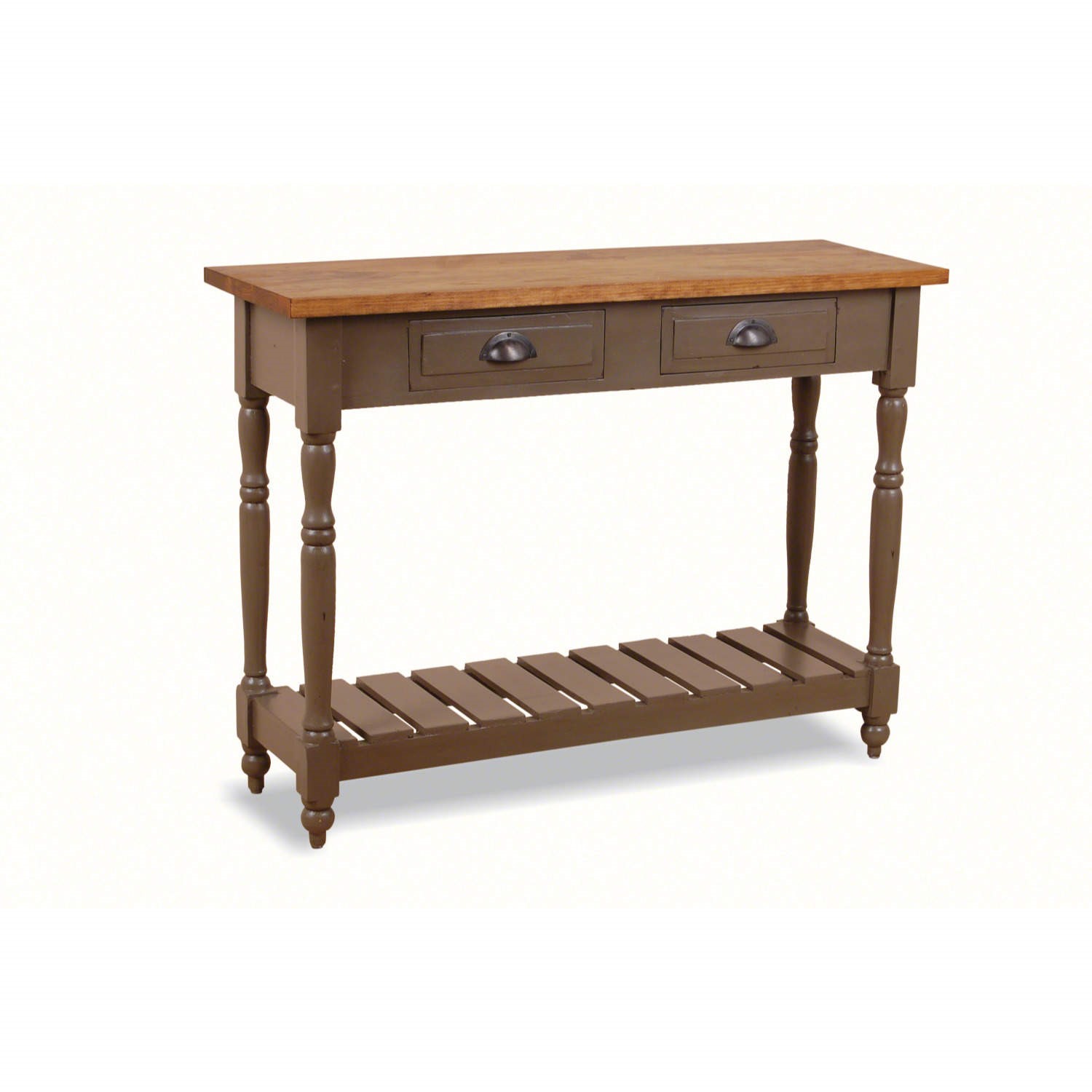 French Painted Medium 2 Drawer Slatted Console Table - olive - Furniture123
