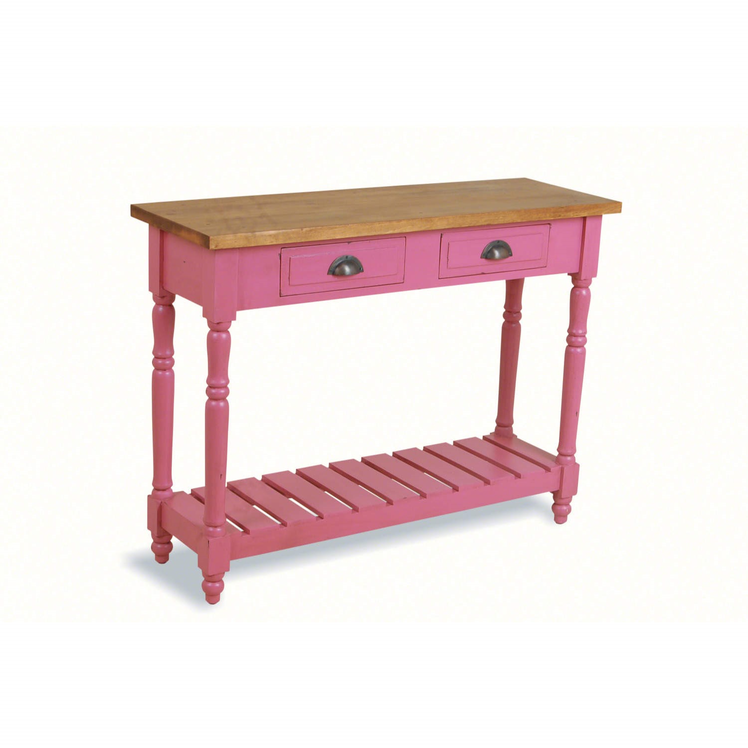 French Painted Medium 2 Drawer Slatted Console Table - cerise pink ...