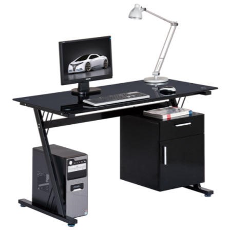 Alphason Designs Montana Black Glass Computer Desk - Furniture123