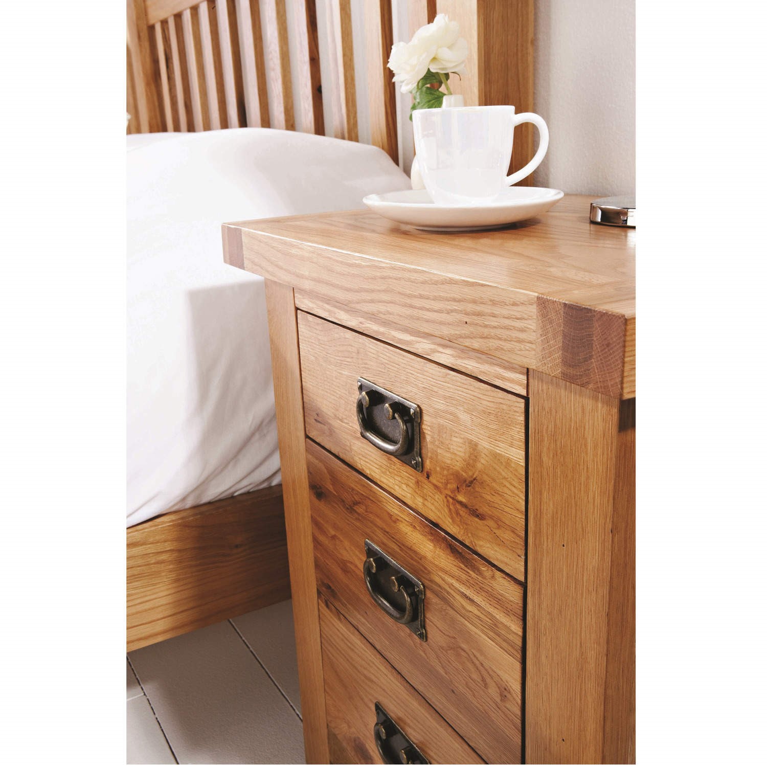 Mountrose Java Solid Oak 3 Drawer Bedside Cabinet - Furniture123