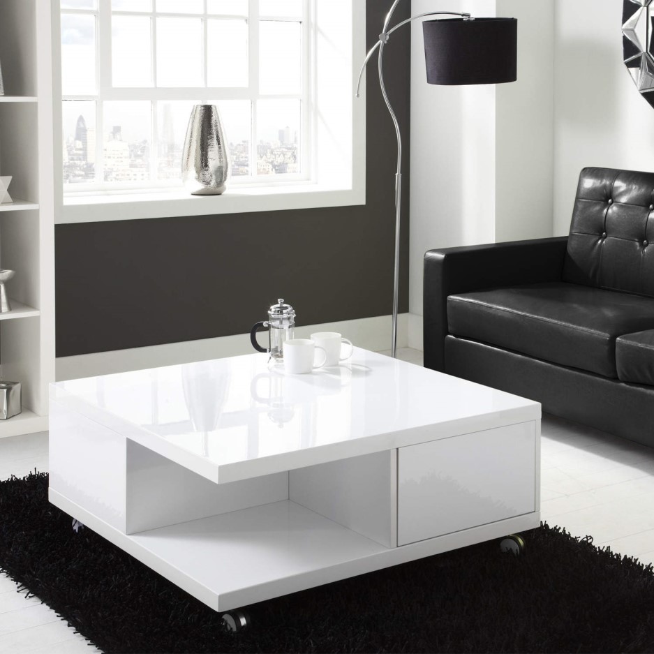 Tiffany White High Gloss Square Storage Coffee Table | Furniture123